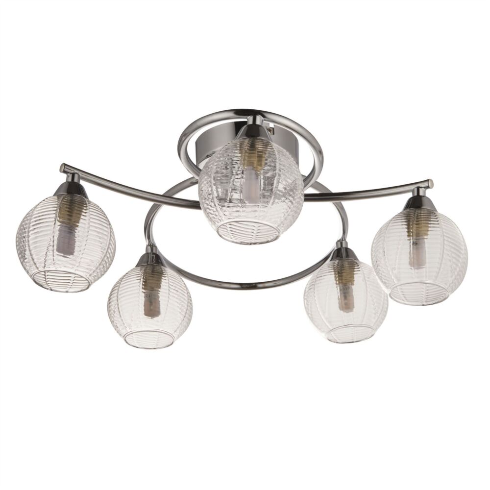 Tatton - Chrome with Ribbed Glass 5 Light Flush Ceiling Light