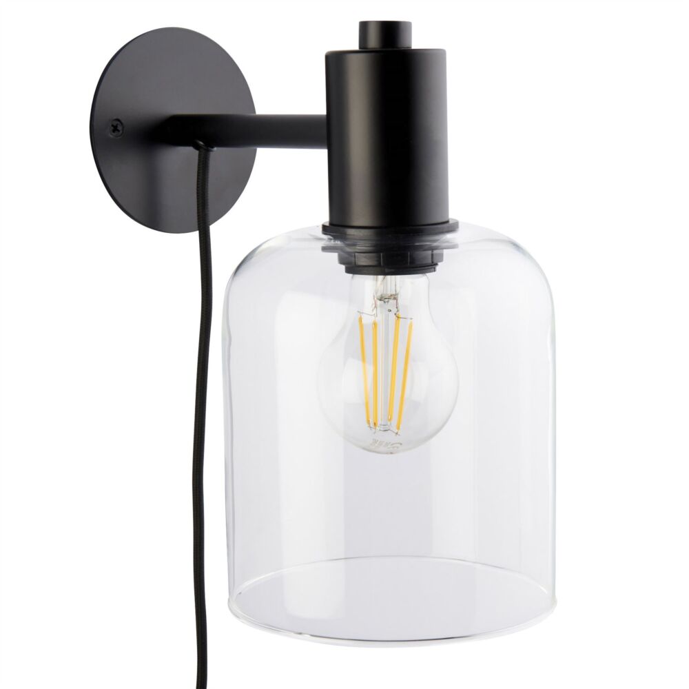Maxton - Black with Clear Glass Plug In Wall Lamp