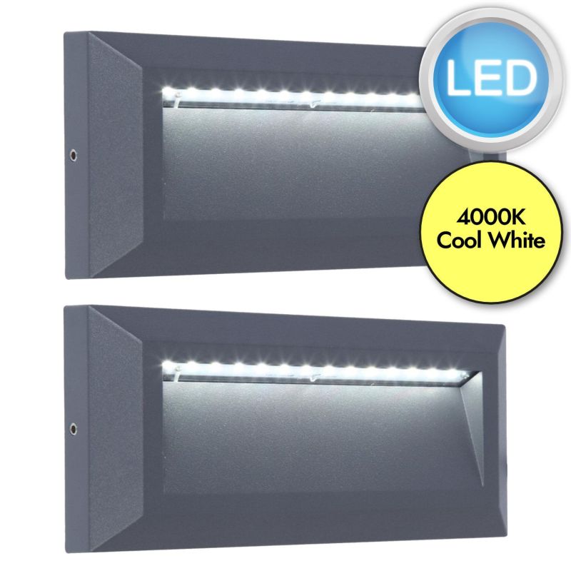 Set of 2 Helena - 10.5W LED Dark Grey Opal IP54 Outdoor Recessed Strip ...
