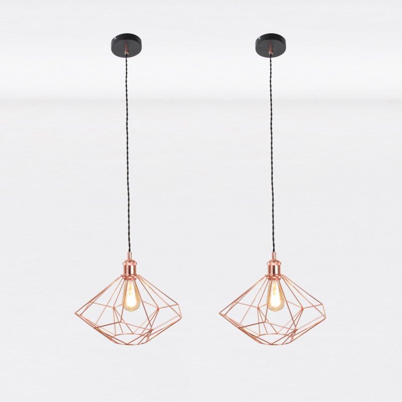Set of 2 Copper Geometric Pendant Light Fittings