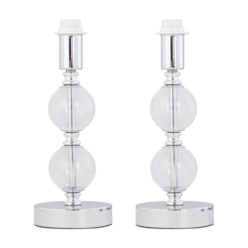 Set of 2 Chrome Two Ball Stick Table Lamp Bases Only