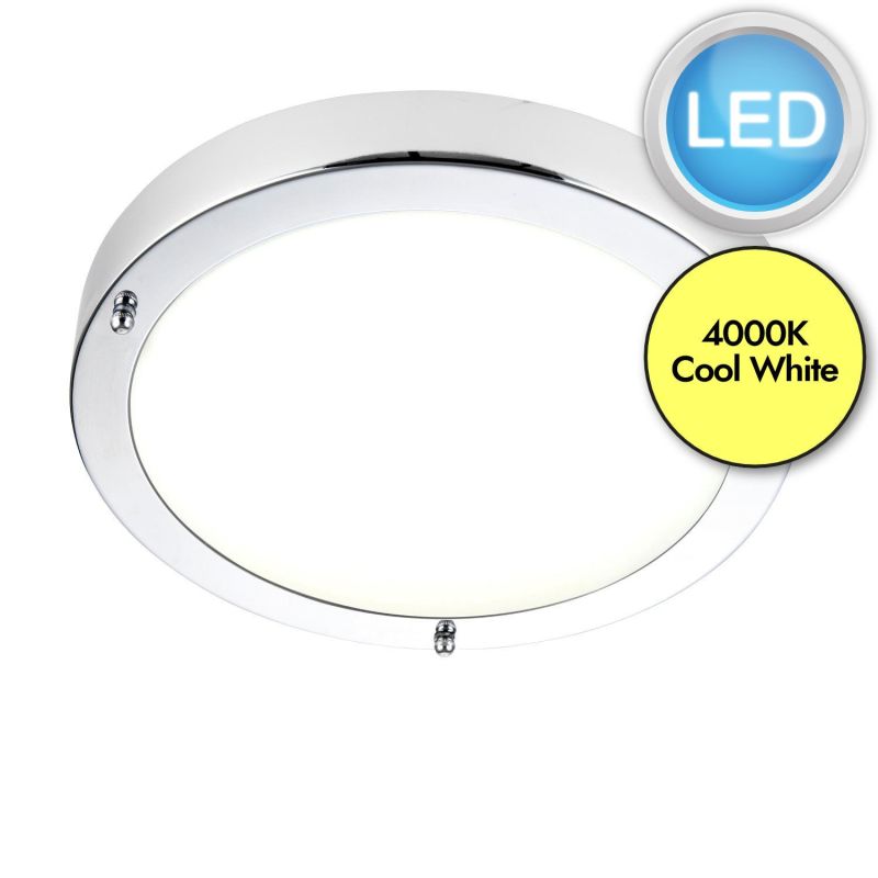 Saxby - Portico LED - 54676 - LED Chrome Frosted Glass IP44 Bathroom Ceiling Flush Light